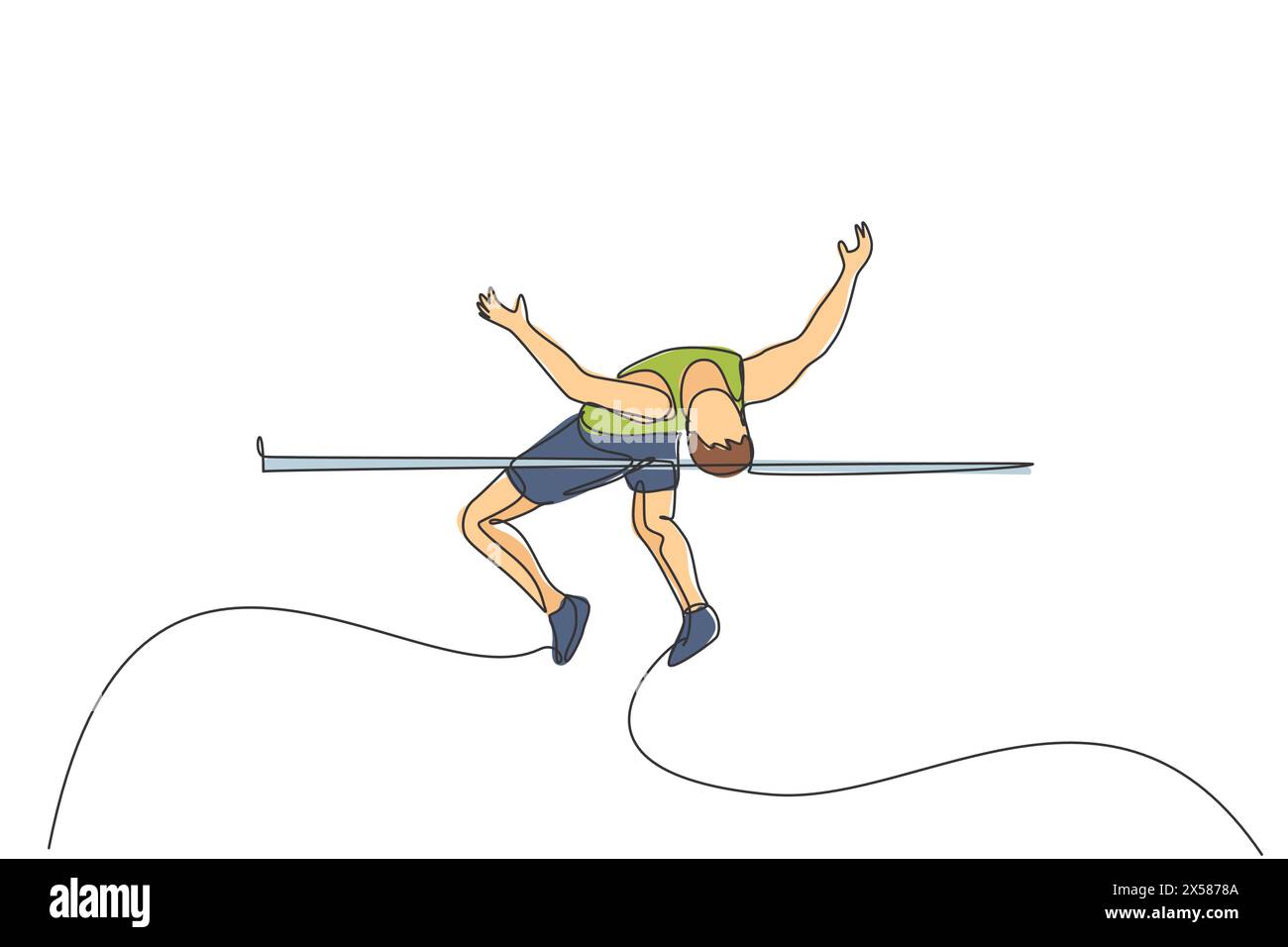 One continuous line drawing of young sporty man practicing pass through ...