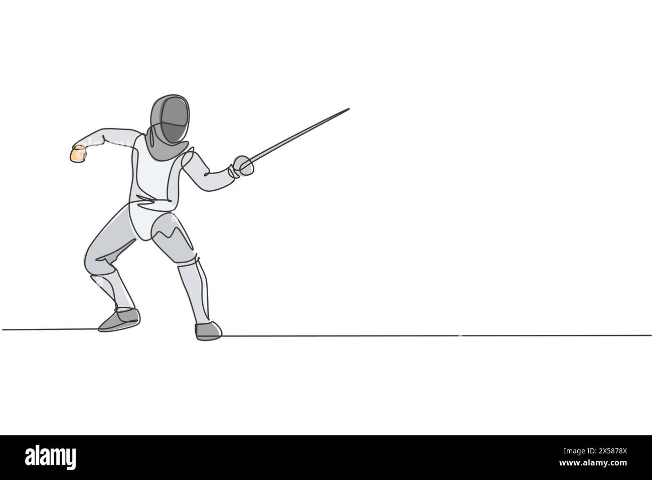 Single continuous line drawing young professional fencer athlete woman ...