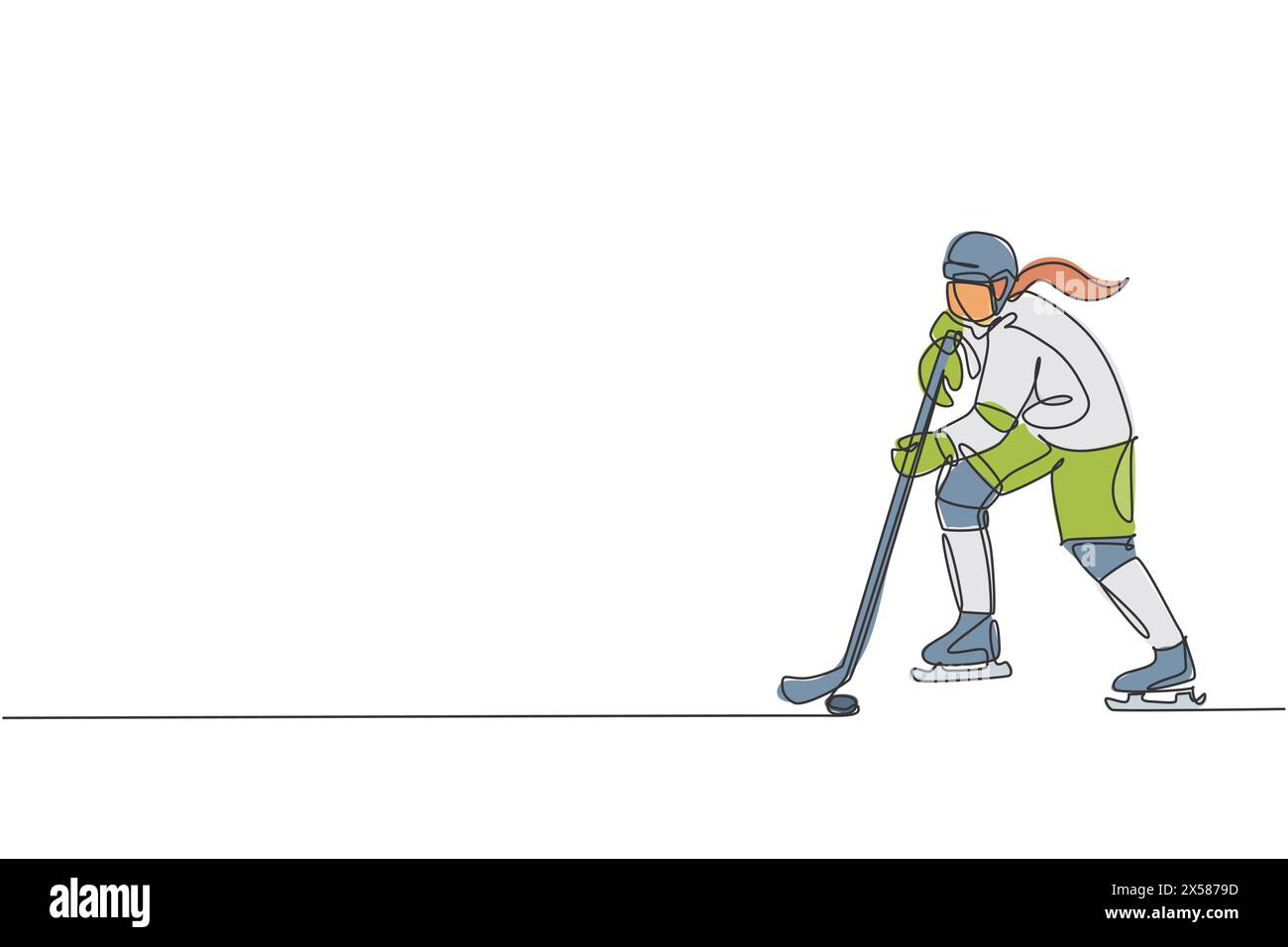 One single line drawing of young ice hockey player in action to play a ...
