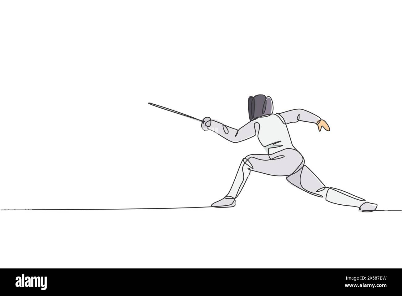 Single continuous line drawing professional fencer athlete man in ...