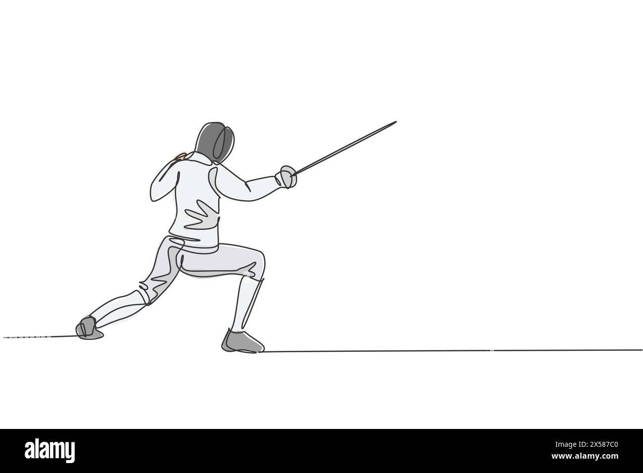 Single continuous line drawing professional fencer athlete man in ...