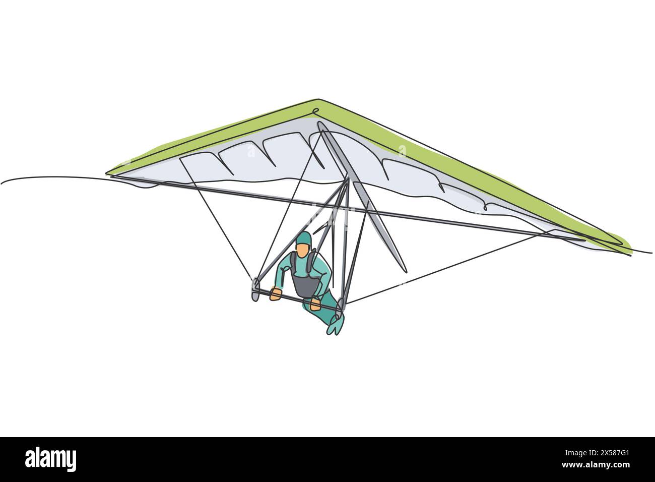 One continuous line drawing of young bravery man flying in the sky ...