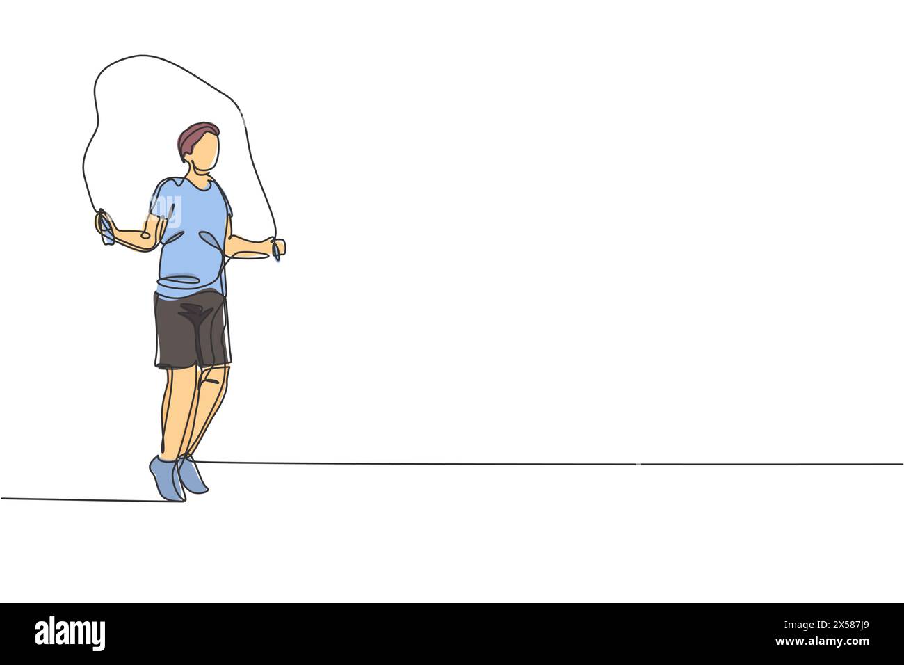 Single continuous line drawing of young happy man exercise jumping with ...
