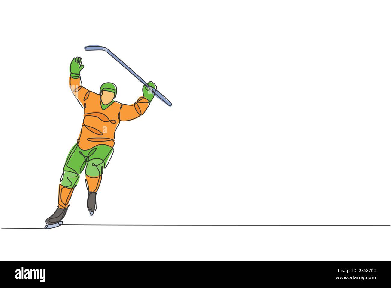 One single line drawing young ice hockey player in action to celebrate ...