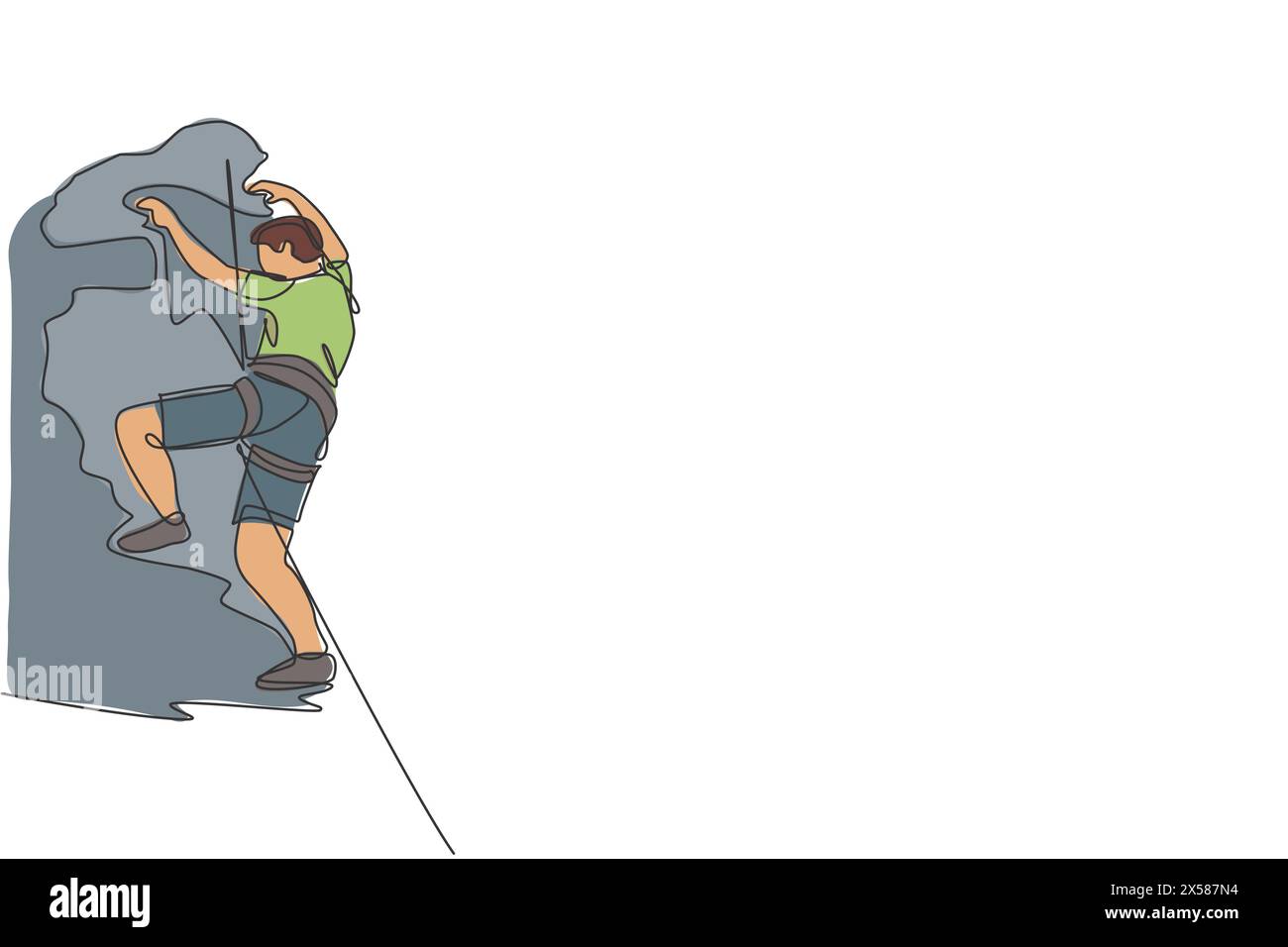 One continuous line drawing of young bravery climber man practice ...
