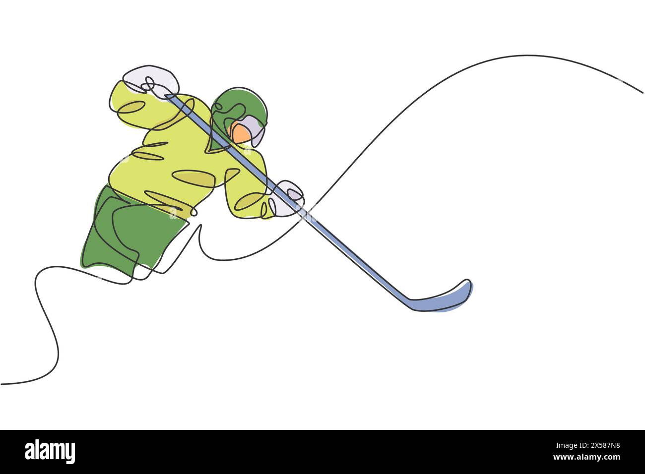 One single line drawing of young ice hockey player in action to play a ...