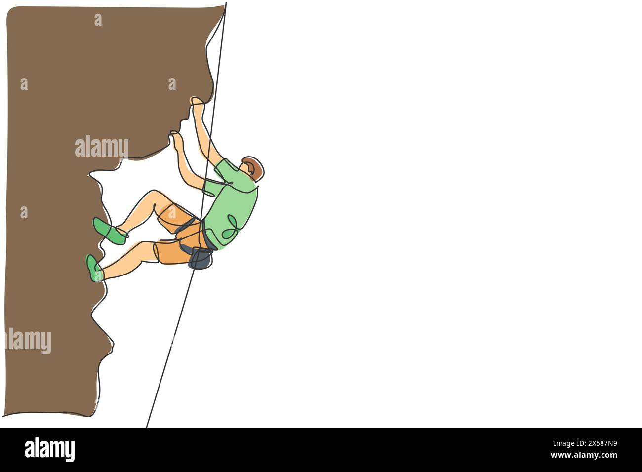 Single continuous line drawing of young muscular rockclimber man ...