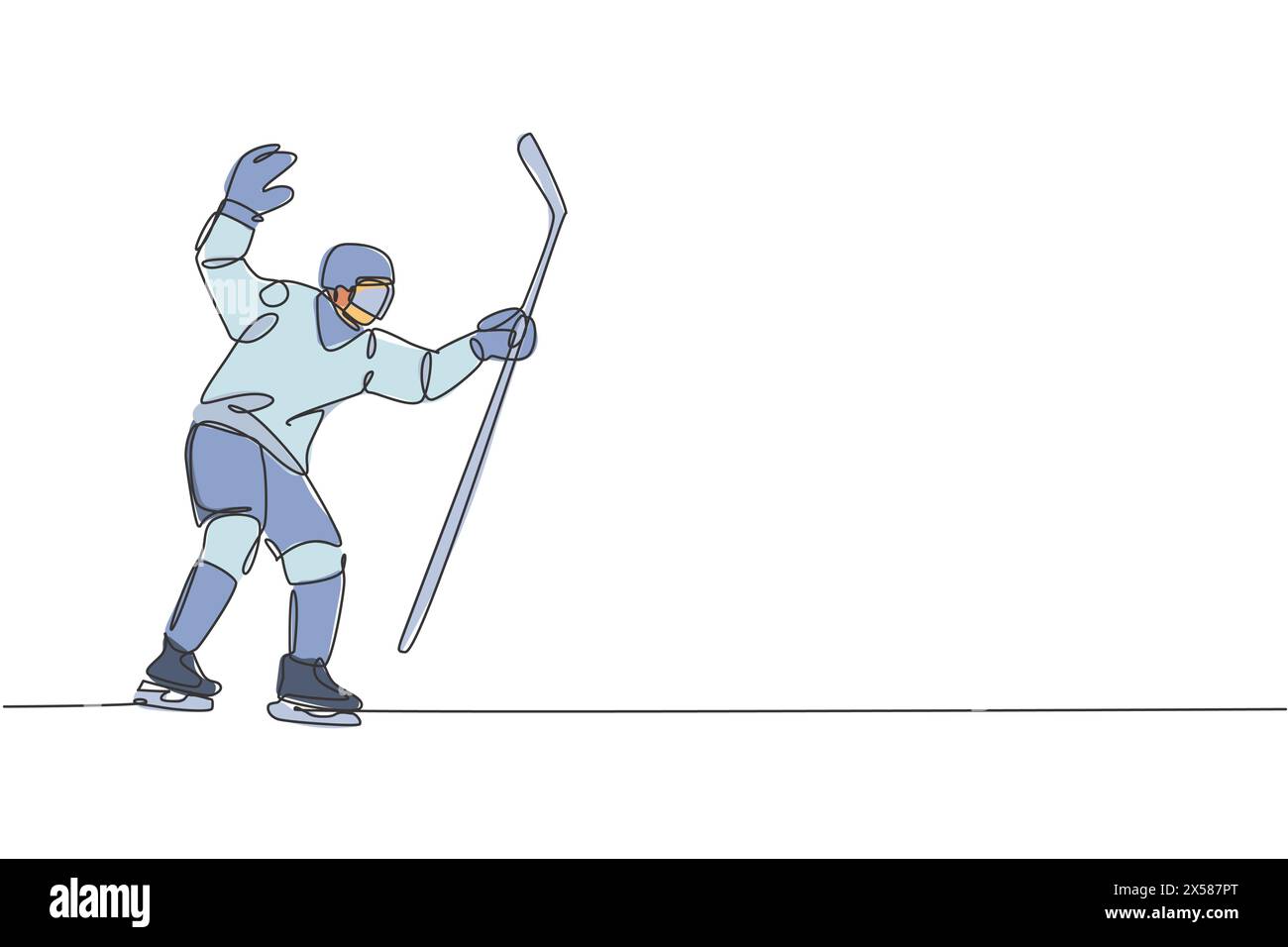 One continuous line drawing of young professional ice hockey goalie ...