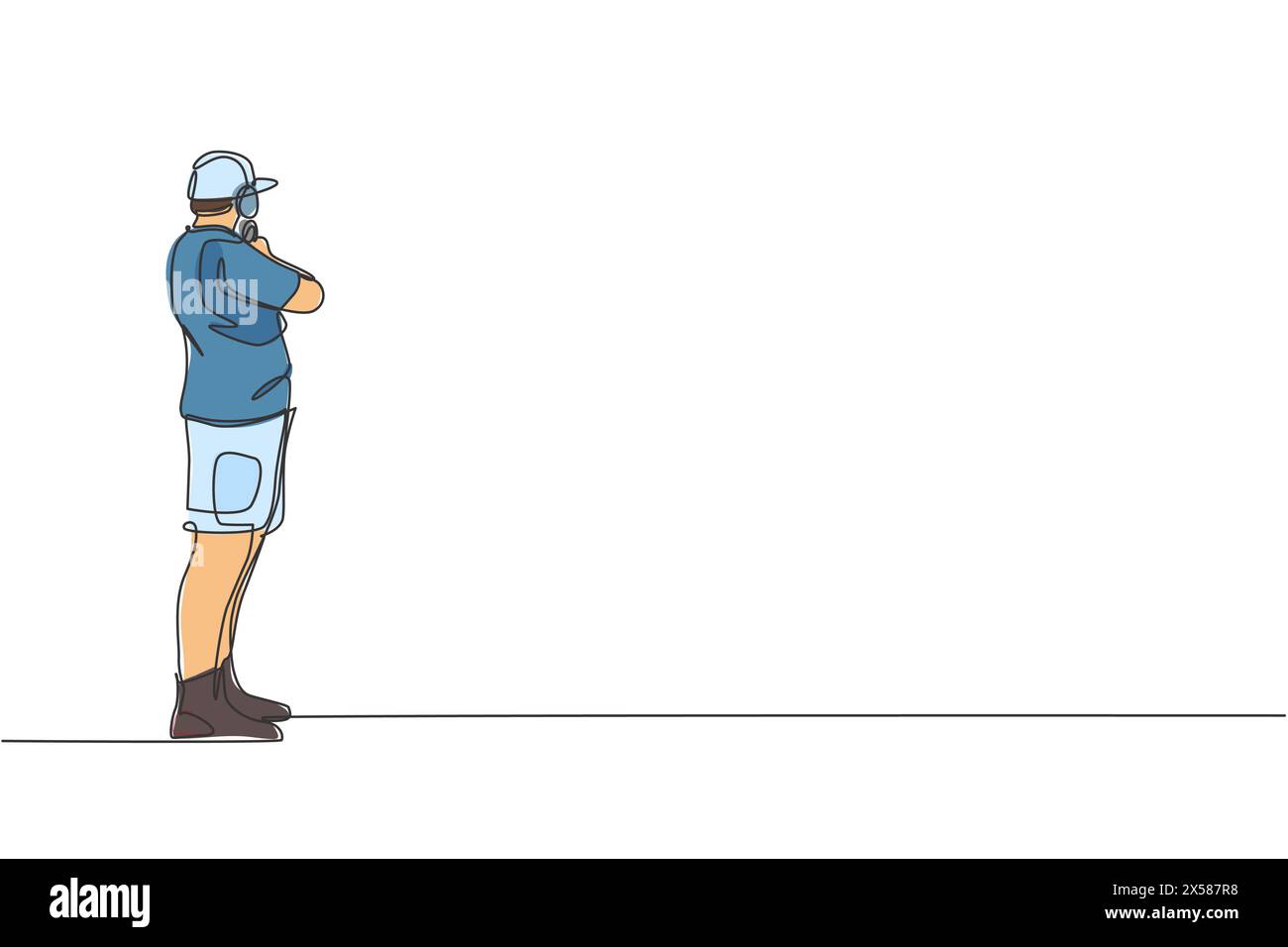 Single continuous line drawing of young athlete man shooter holding gun ...