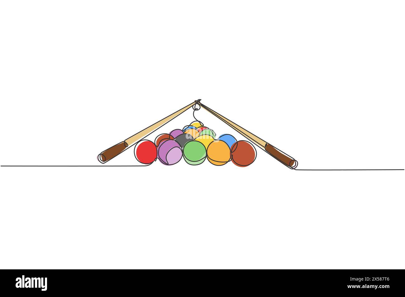 Single continuous line drawing of triangle pyramid balls stack for pool ...