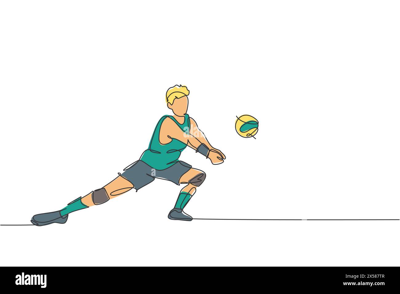 One single line drawing of young male professional volleyball player ...