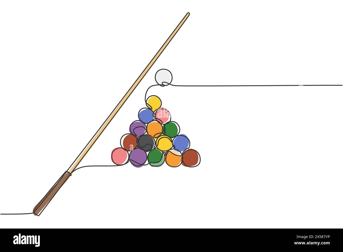Single continuous line drawing of triangle pyramid balls stack for pool ...