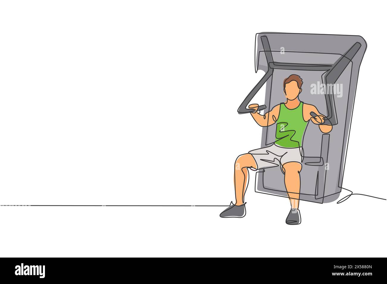 Single continuous line drawing of young sportive man training with ...