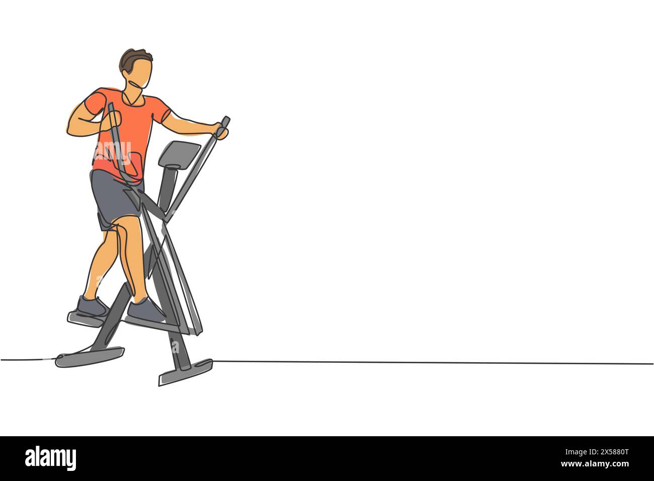 One continuous line drawing of young sporty man working out with ...