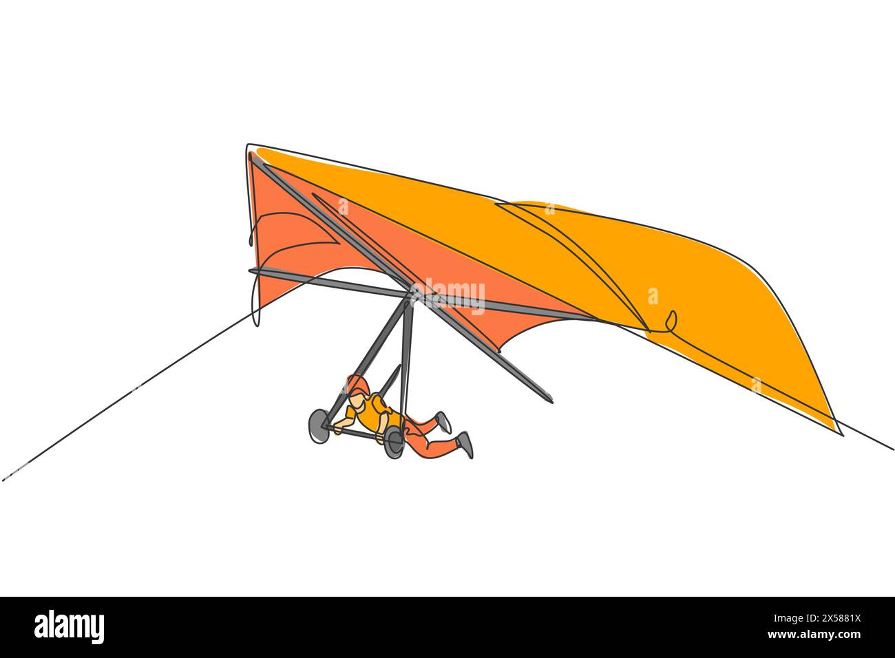 One continuous line drawing of young bravery man flying in the sky ...