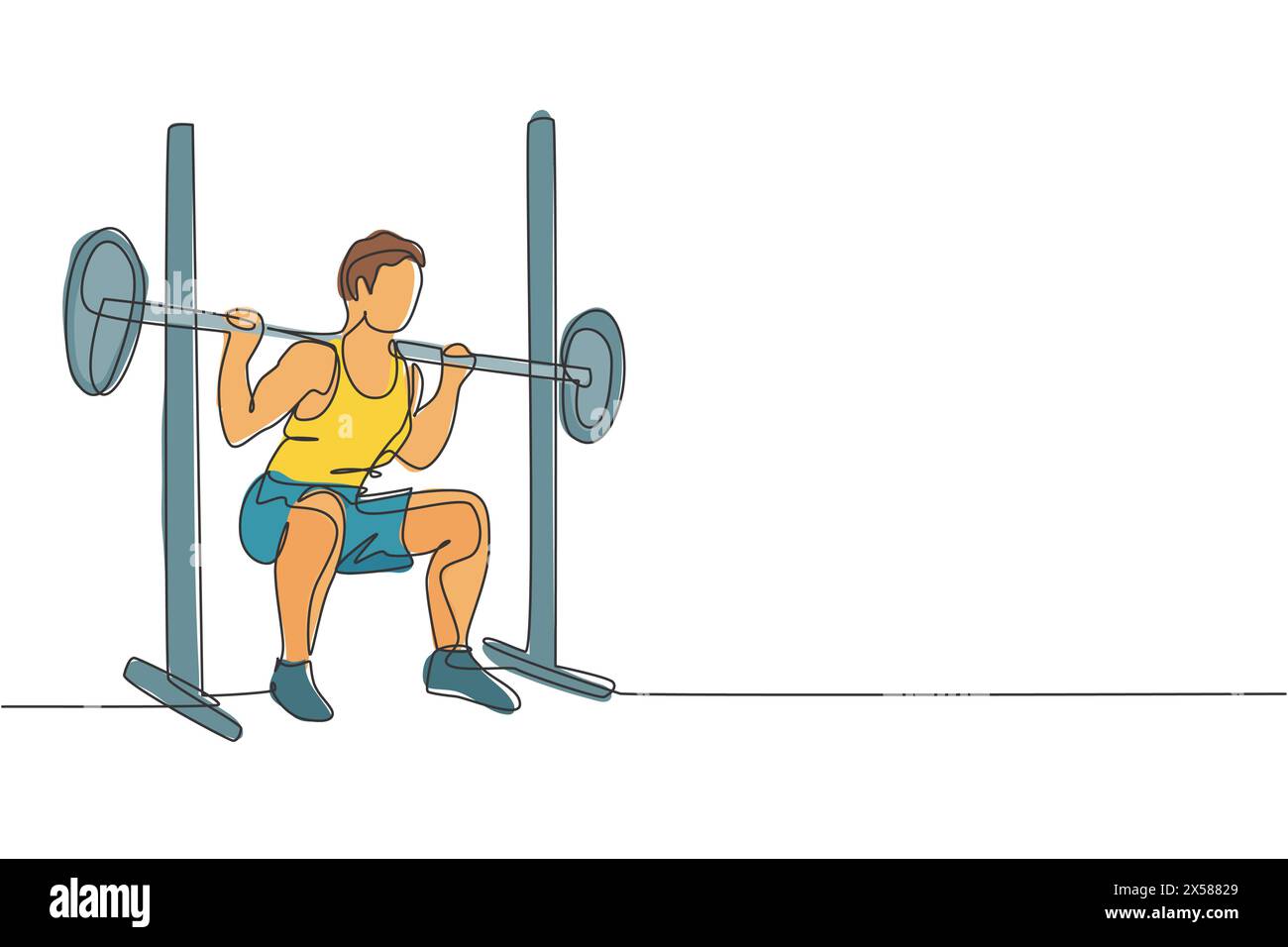 Single continuous line drawing of young sportive man train lifting ...