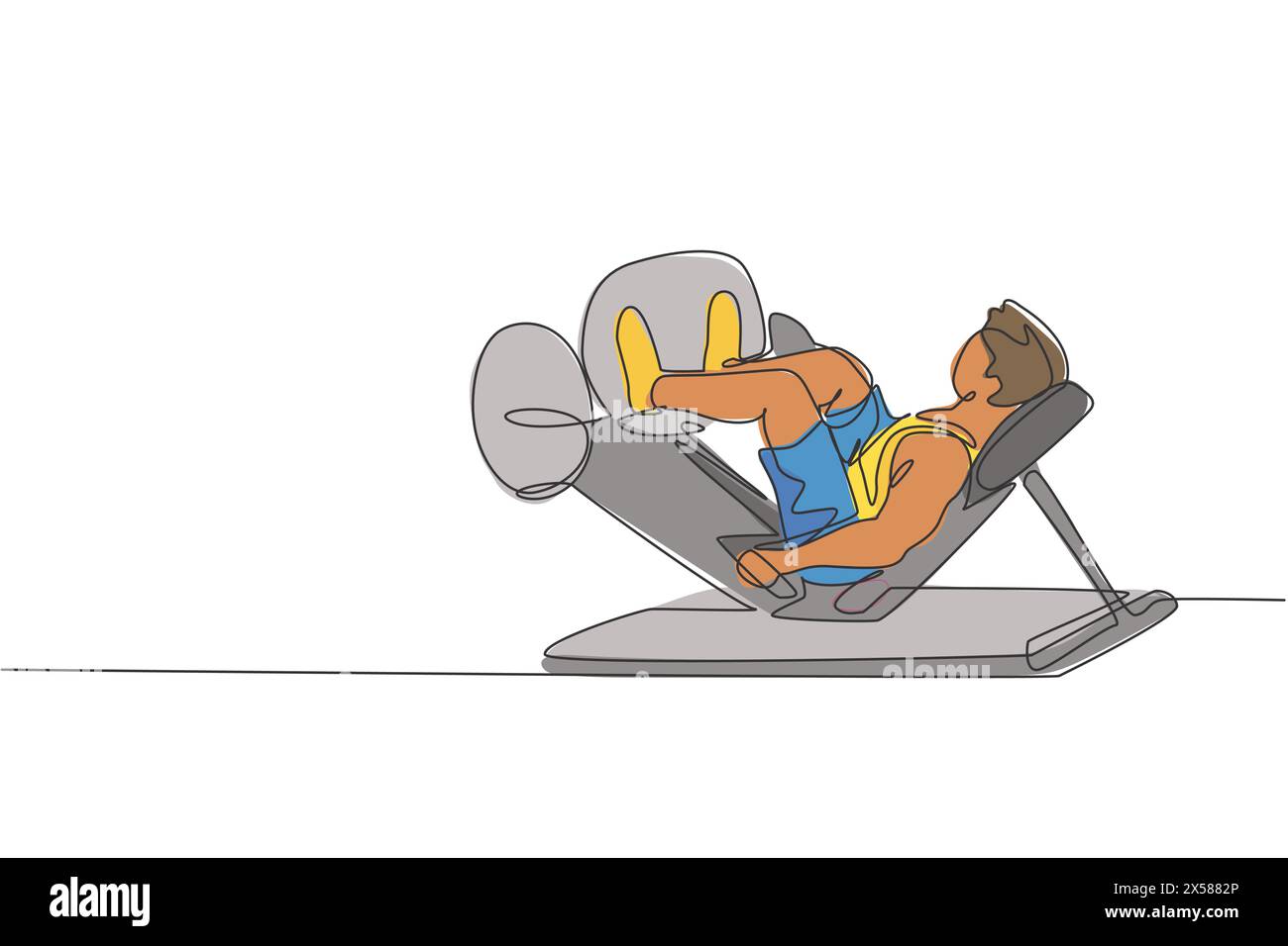 Single continuous line drawing of young sportive man training with leg ...