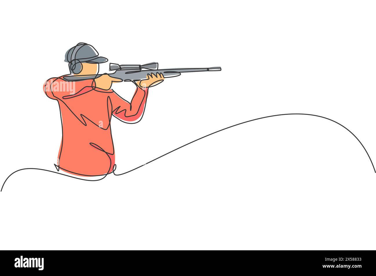 Single continuous line drawing of young athlete man shooter holding gun ...