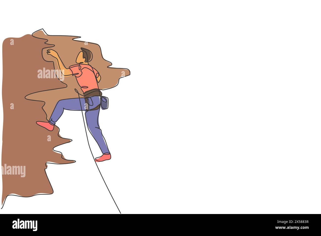 One continuous line drawing of young bravery climber man practice ...
