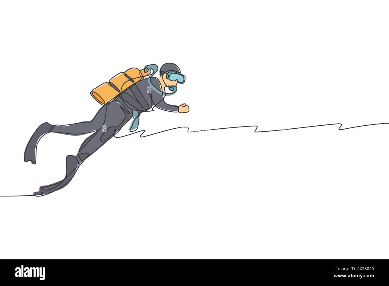 One single line drawing of young energetic man do scuba diving to ...
