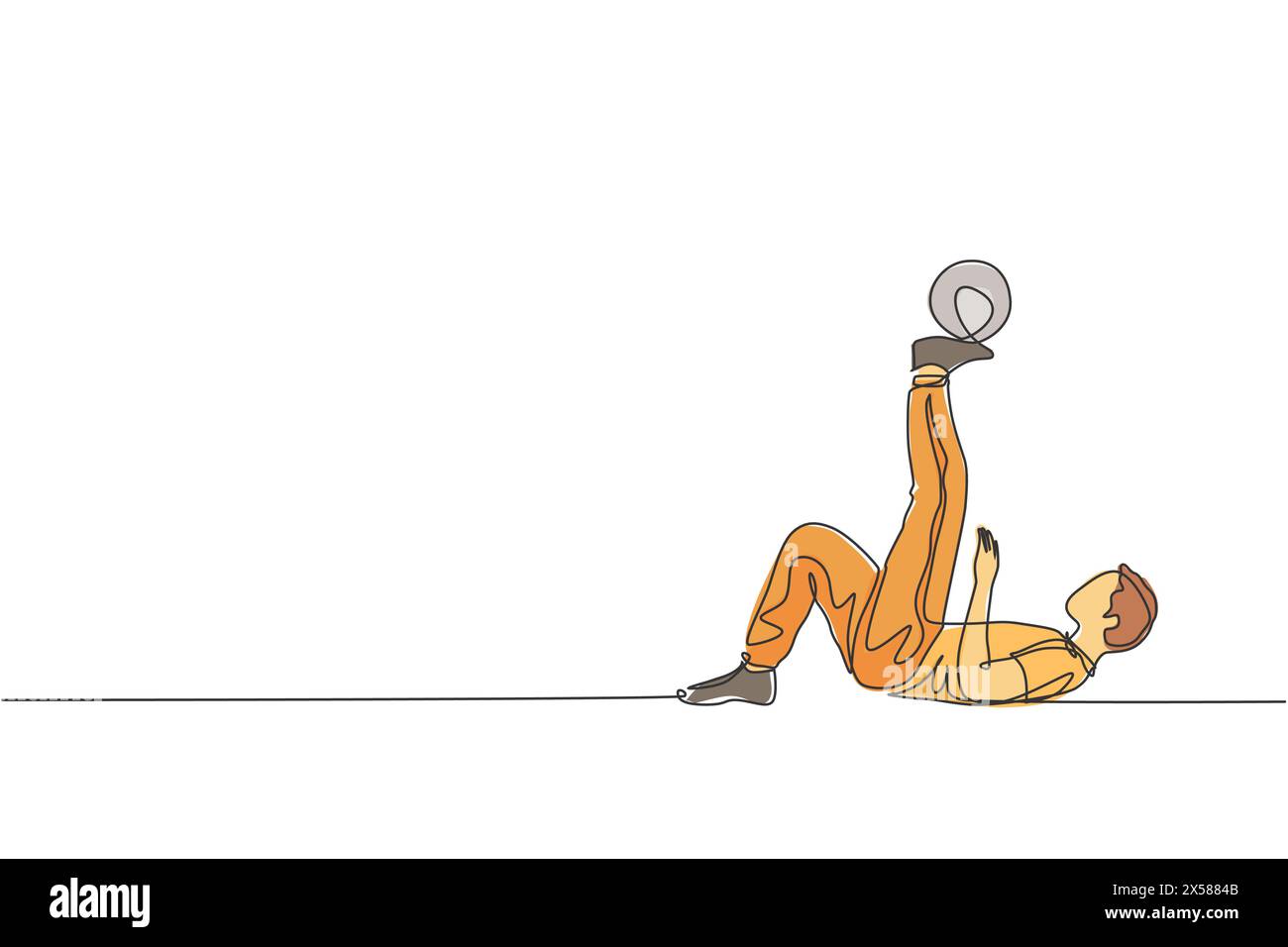 One continuous line drawing of young sporty man soccer freestyler ...