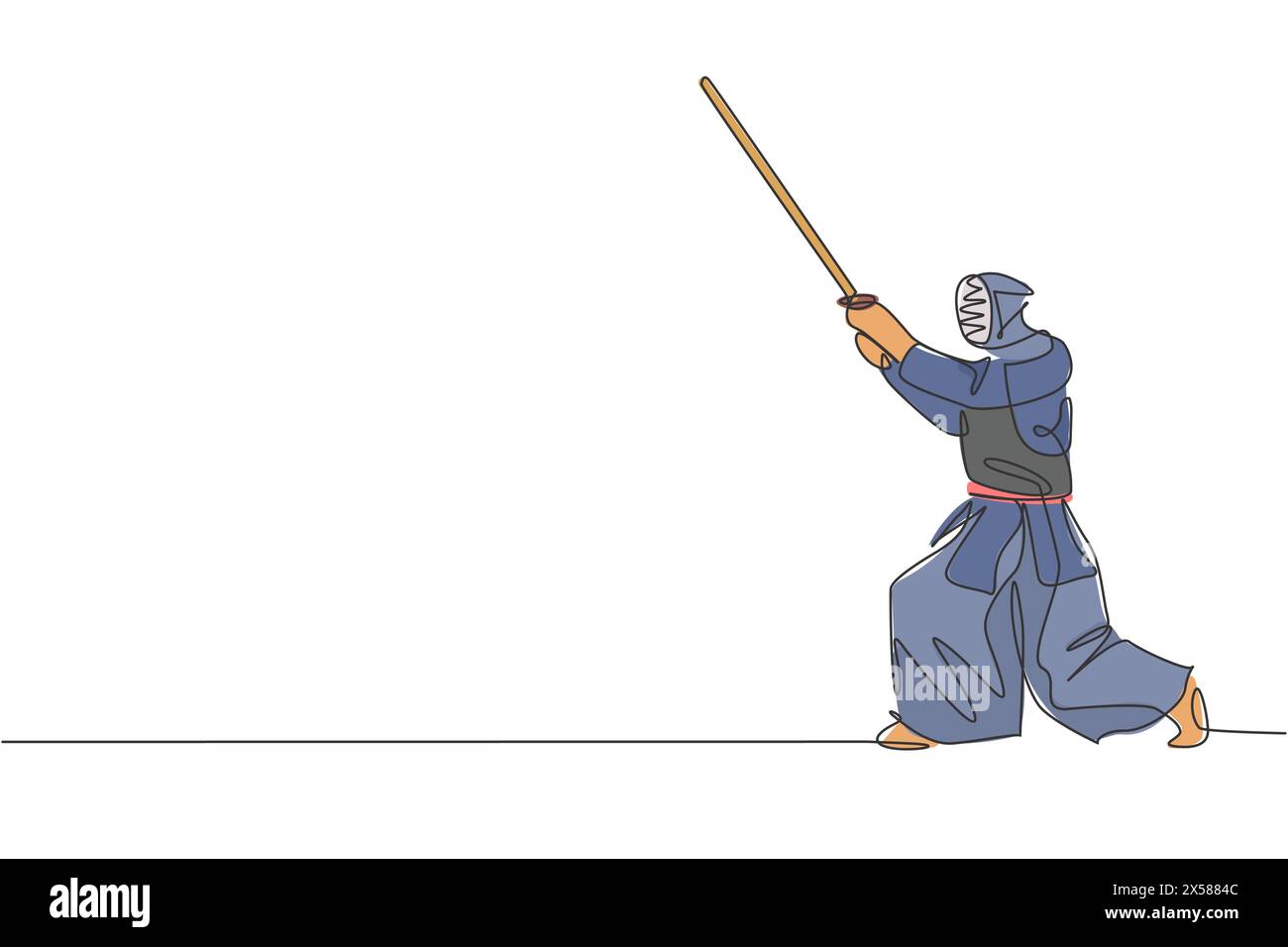 One continuous line drawing young sporty man train blocking enemy ...