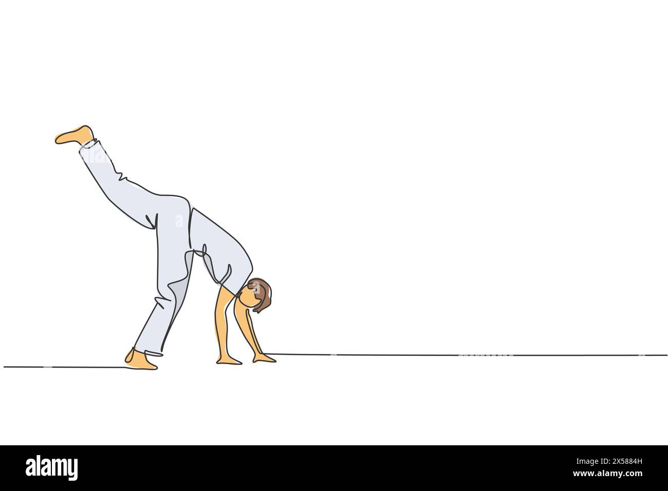 One continuous line drawing of young sporty Brazilian fighter man ...