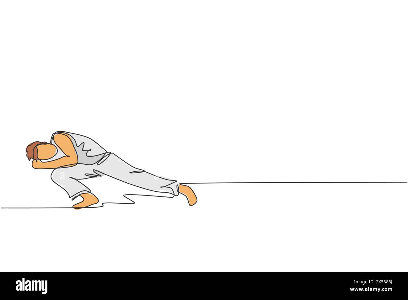 One continuous line drawing young sporty Brazilian fighter man training ...