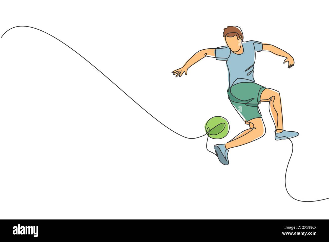 One continuous line drawing of young sporty man soccer freestyler ...