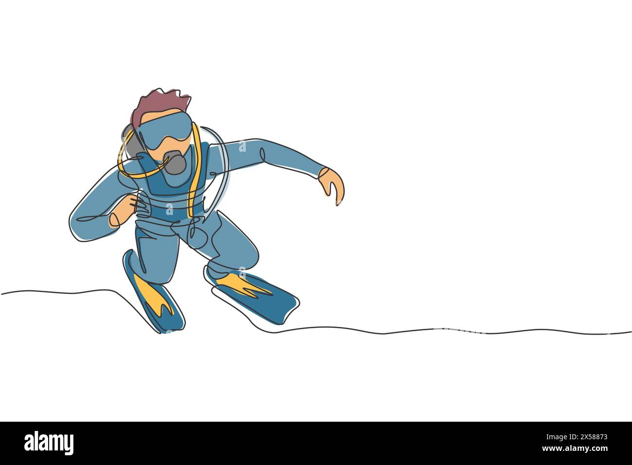 Single continuous line drawing of young sportive man pose at sea ocean ...