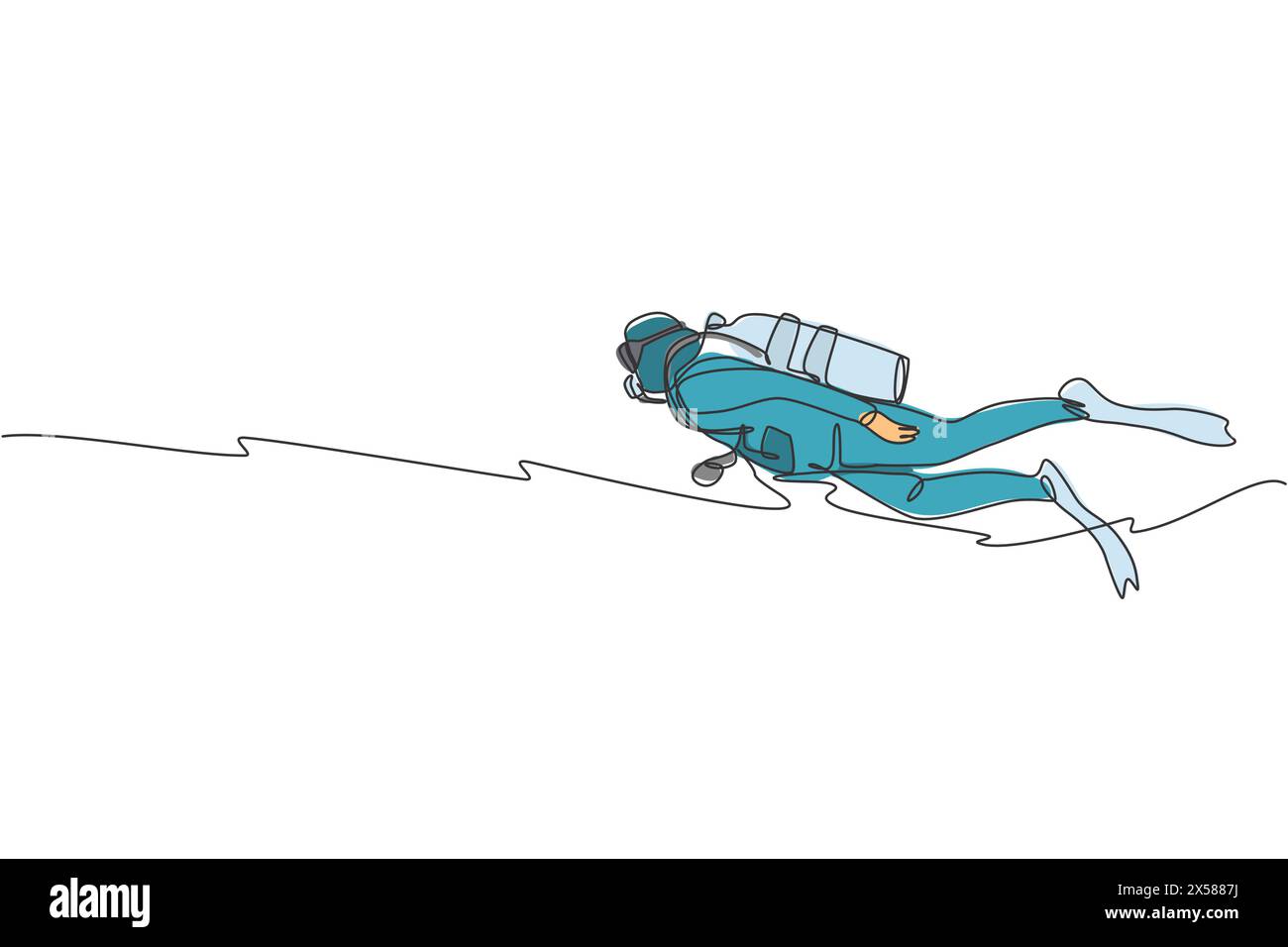 One continuous line drawing of young sporty man swimming into deep sea ...