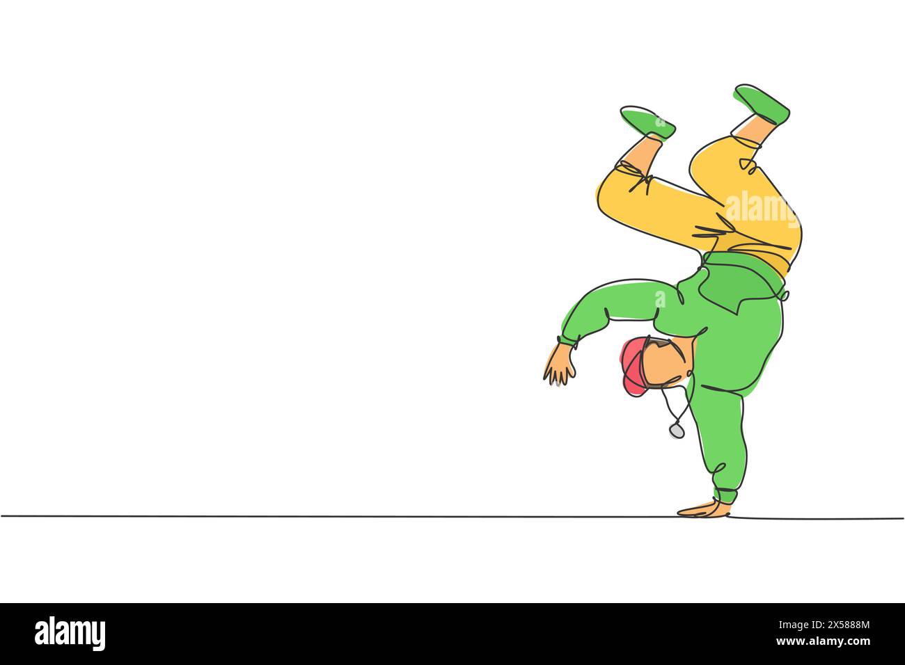 Single continuous line drawing of young energetic hip-hop dancer man on ...