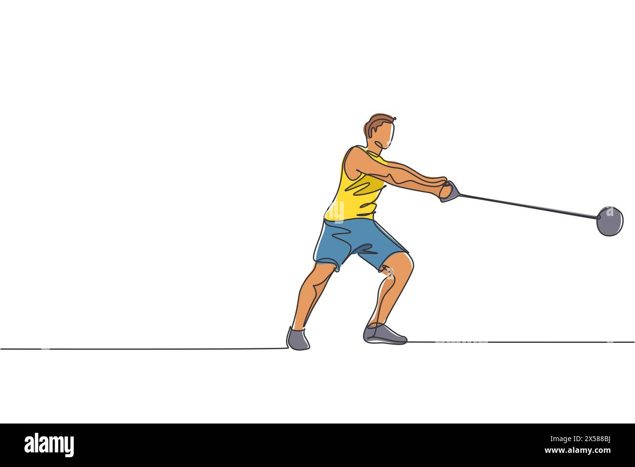 Single continuous line drawing young sportive man practice to swing ...