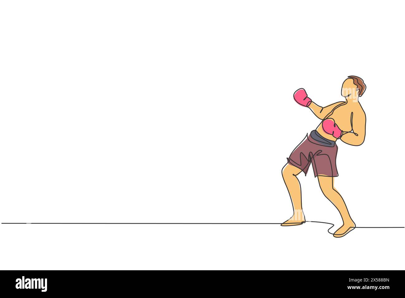 One continuous line drawing of young sporty man kickboxer athlete ...