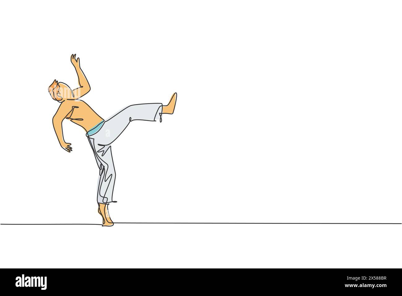 One continuous line drawing of young sporty Brazilian fighter man ...