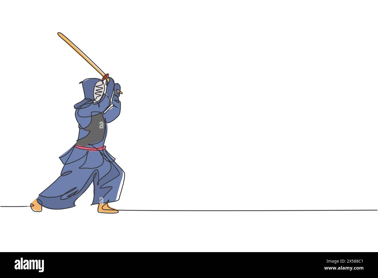 One single line drawing of young energetic man exercise attack skill on ...