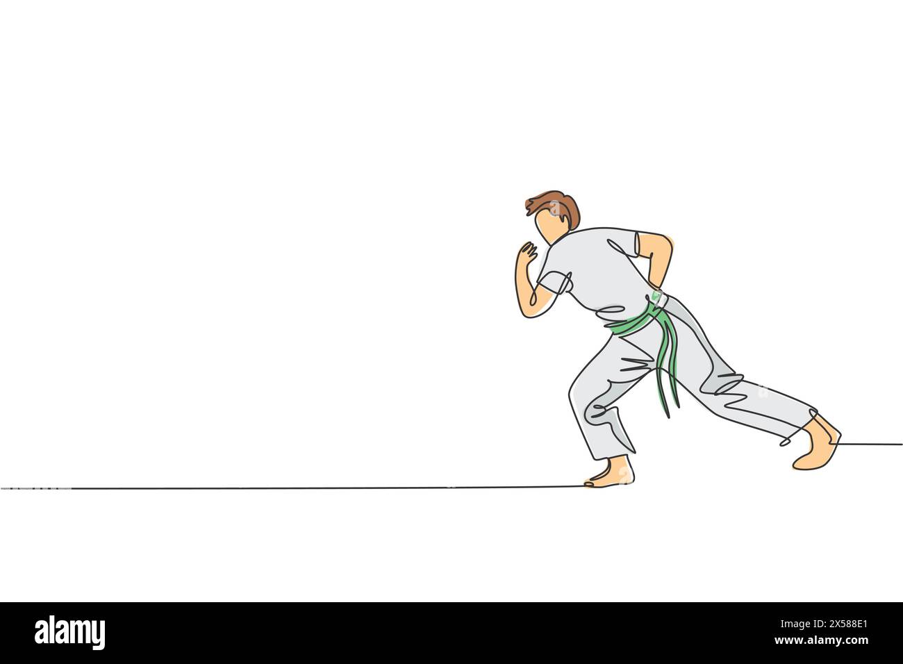 One continuous line drawing of young sporty Brazilian fighter man ...