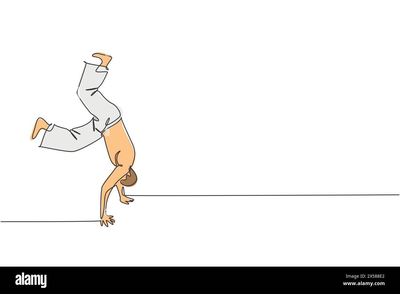 Single continuous line drawing of young sportive man practice Brazilian ...