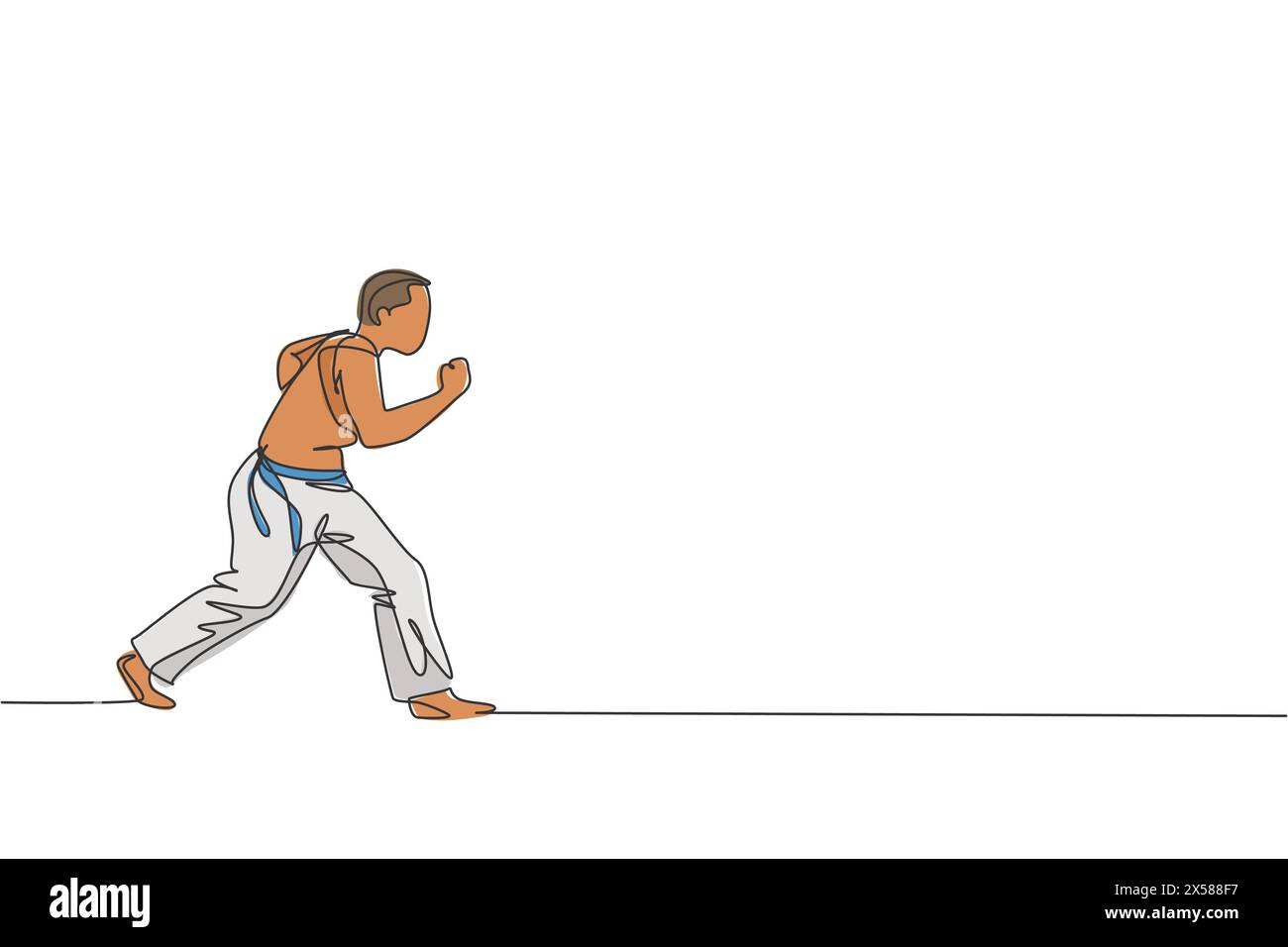 One continuous line drawing of young sporty Brazilian fighter man ...