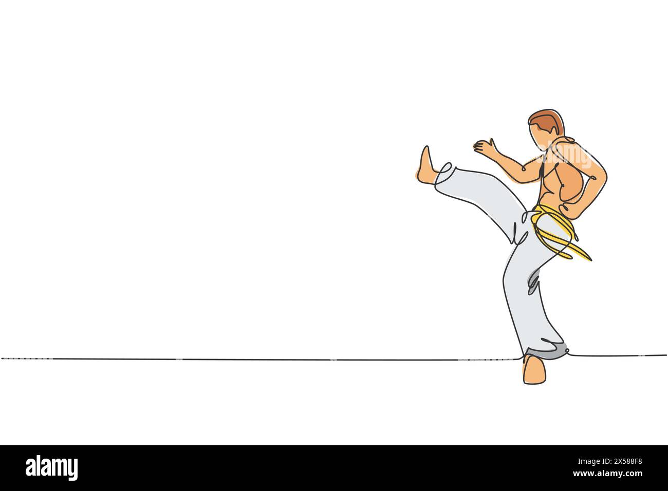 Single continuous line drawing of young sportive man practice Brazilian ...