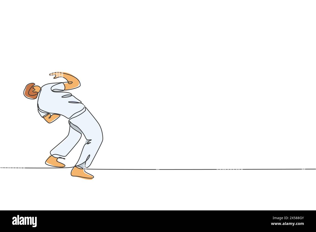 Single continuous line drawing of young sportive man practice Brazilian ...