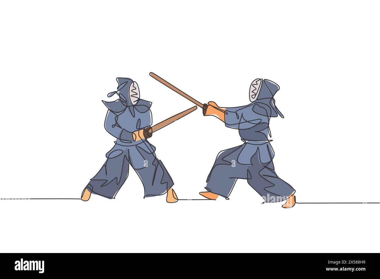 Single continuous line drawing of two young sportive men practicing ...