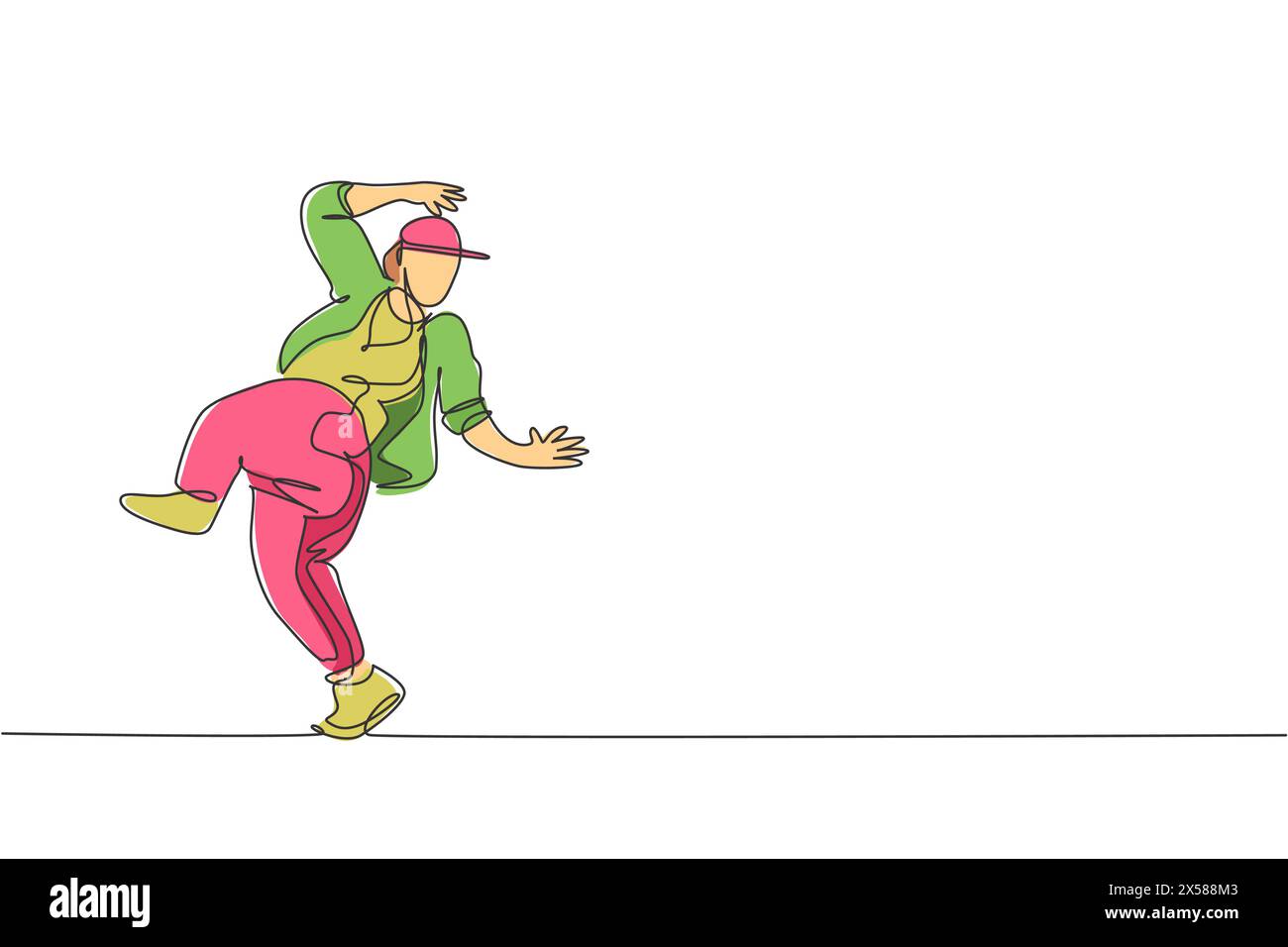 One single line drawing young modern street dancer man with tracksuit ...