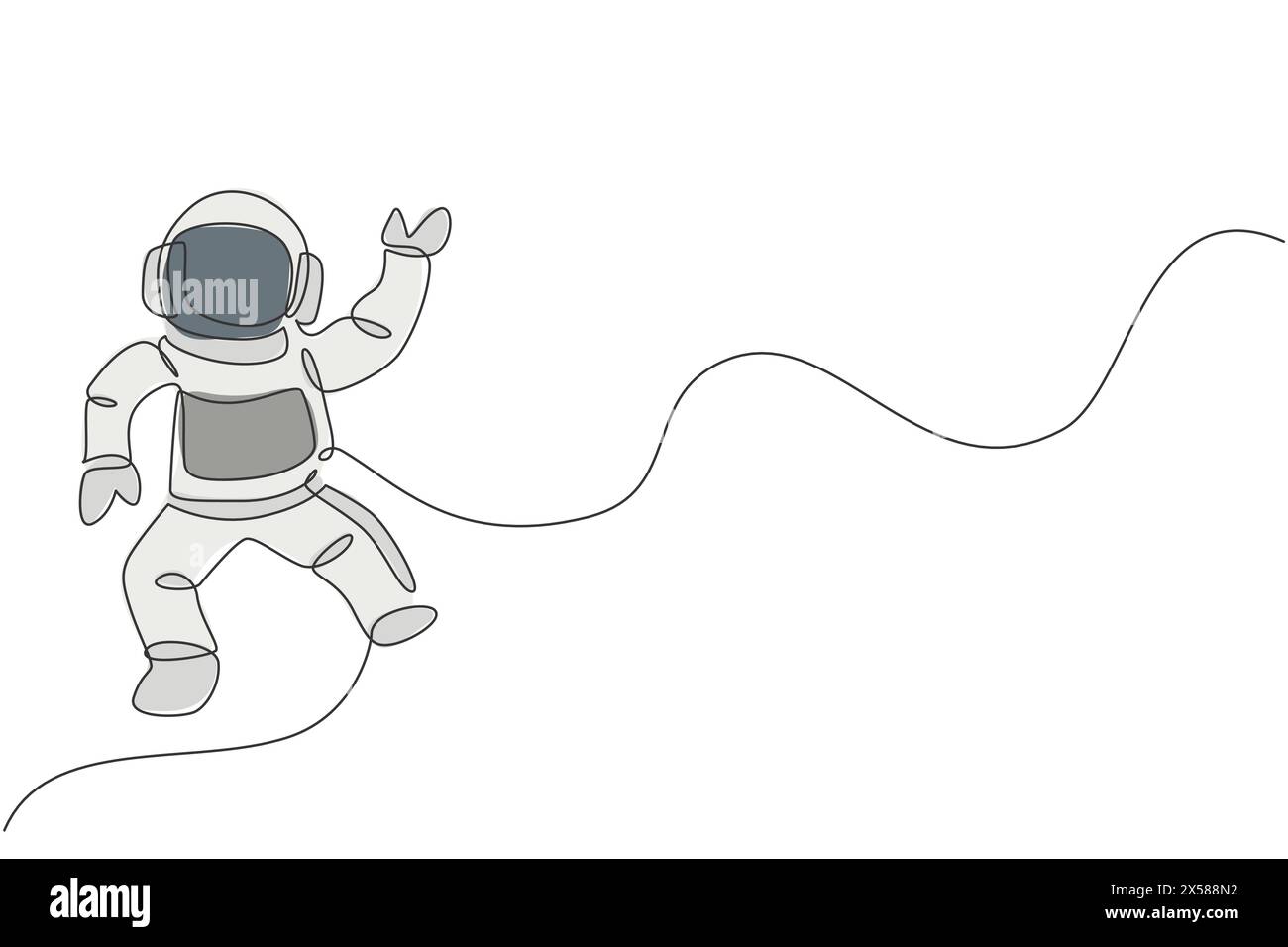 One continuous line drawing of young astronaut scientist exploring ...