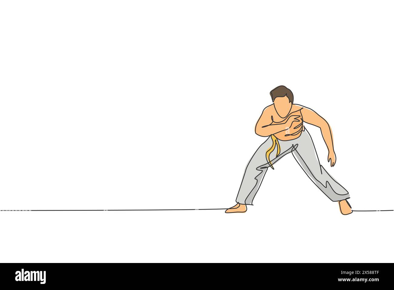 One single line drawing of young energetic man capoeira dancer perform ...