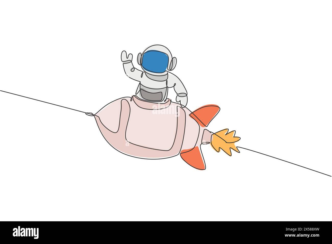 One continuous line drawing of spaceman astronaut science discovering cosmos galactic while ...