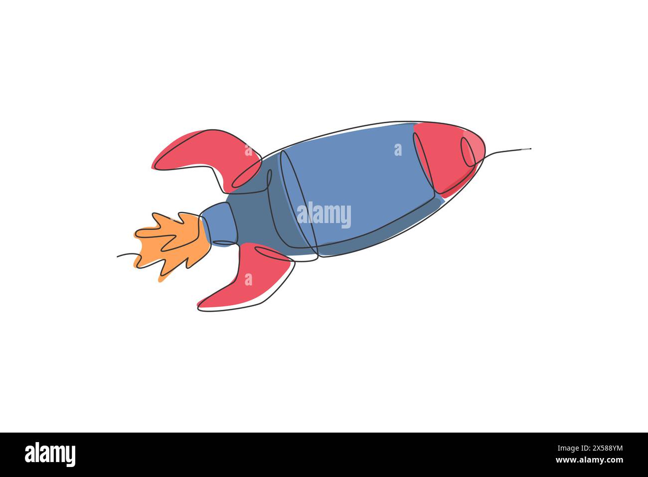 One continuous line drawing of simple retro spacecraft flying up to the ...