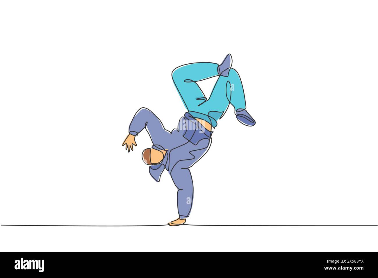 One single line drawing of young modern street dancer man with hoodie ...