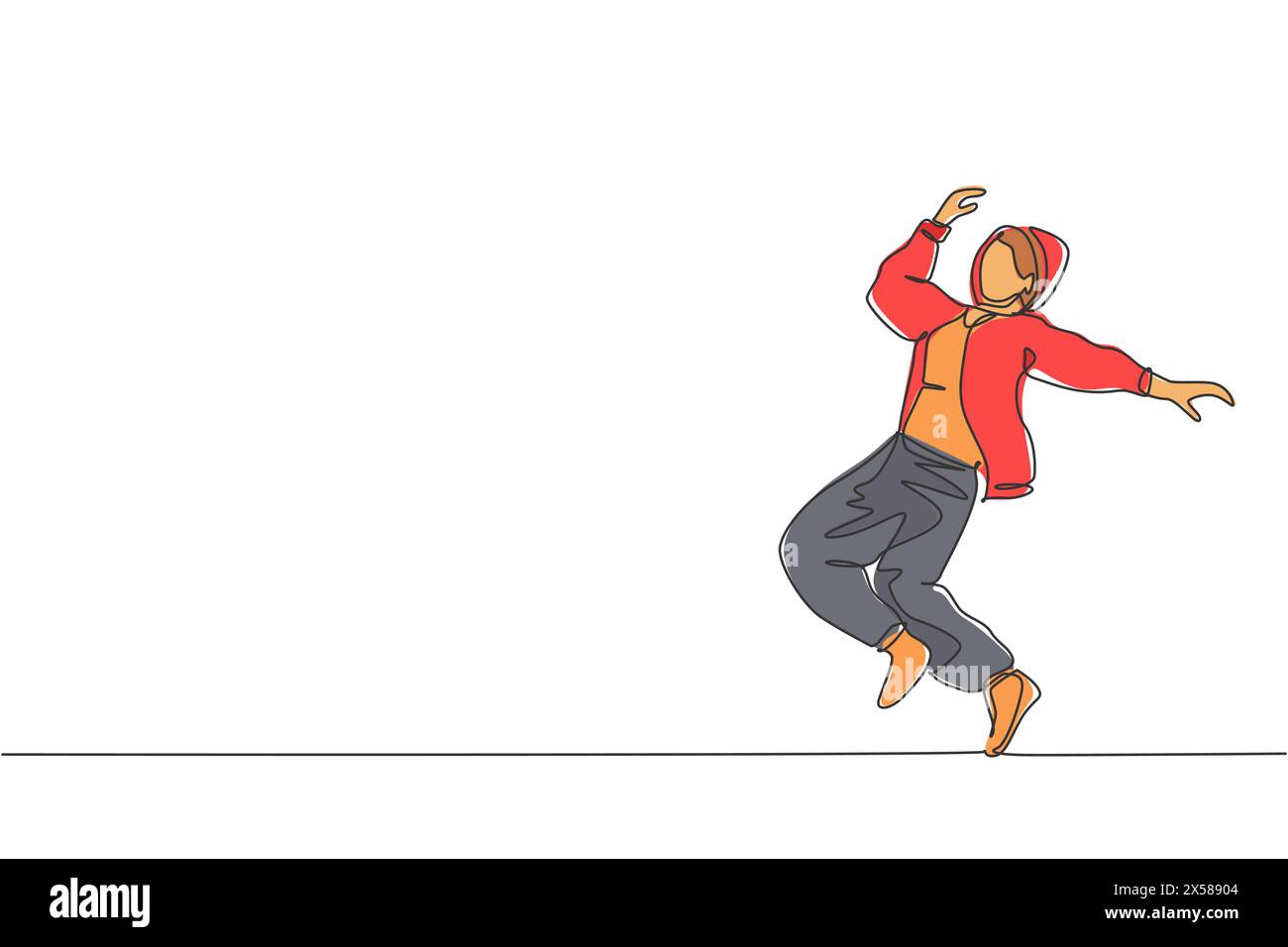 Single continuous line drawing of young energetic hip-hop dancer woman ...