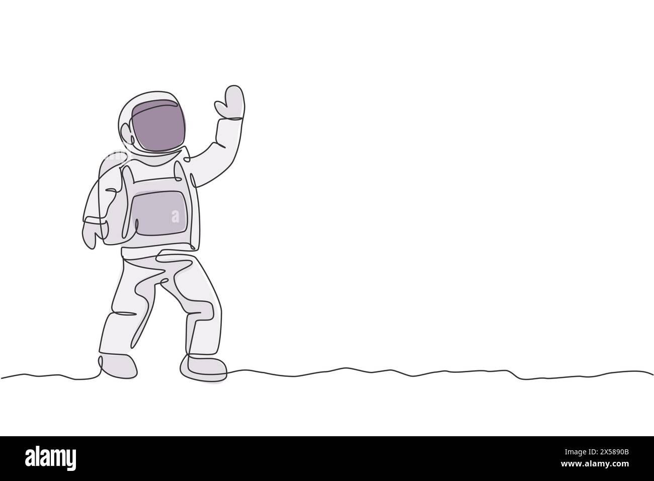 Single continuous line drawing of young cosmonaut scientist discovering ...